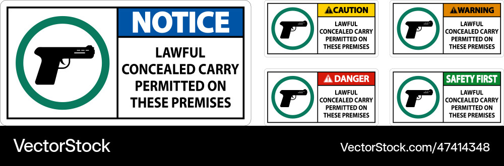 Notice firearms allowed sign lawful concealed Vector Image