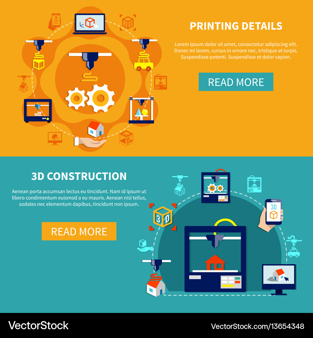 Printing details and 3d construction horizontal Vector Image