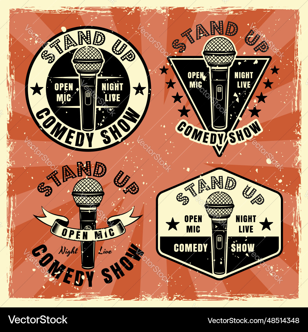 Stand up comedy show set of emblems badges Vector Image