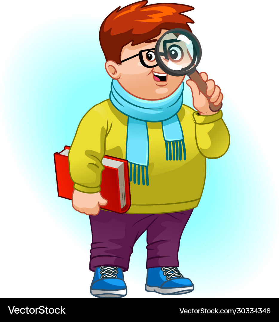 Young boy holding a magnifying lens boy Royalty Free Vector