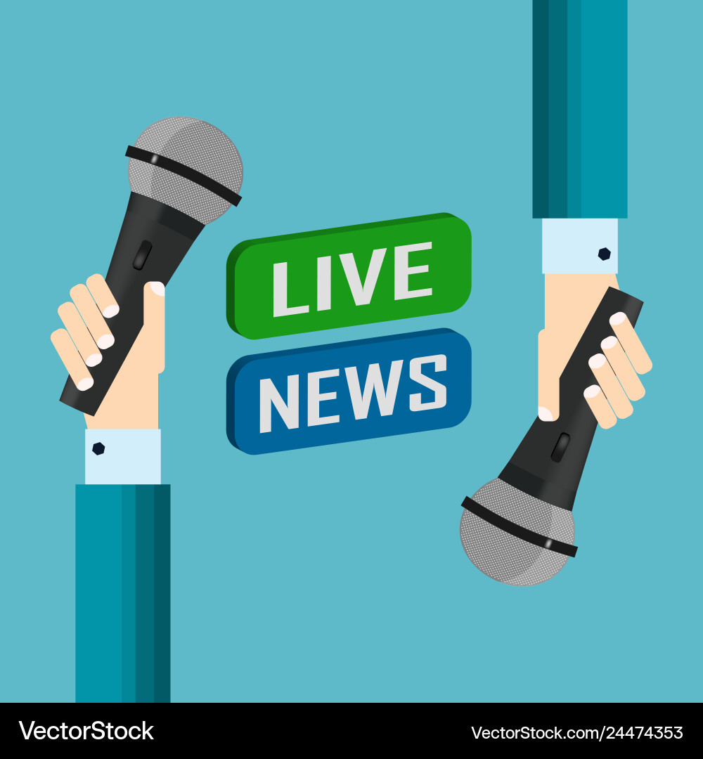 A live report with button news and microphone eps Vector Image