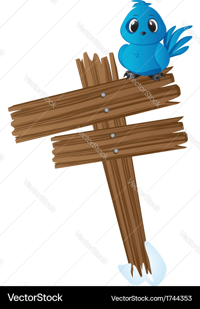 Blue bird on wood sign Royalty Free Vector Image