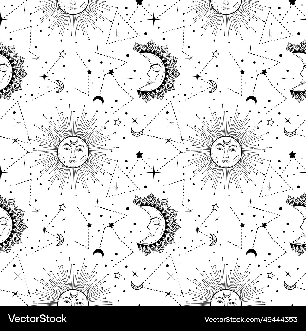 Bohemian seamless pattern with sun moon stars Vector Image