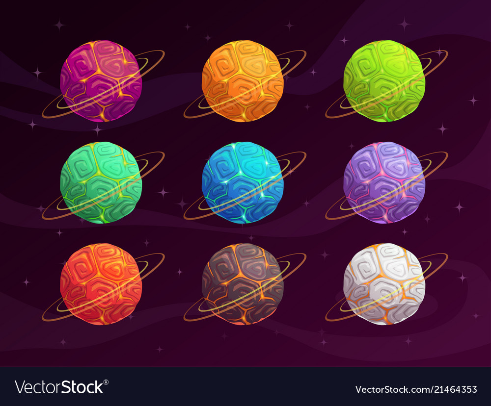 Cartoon colorful fantasy planets set Royalty Free Vector