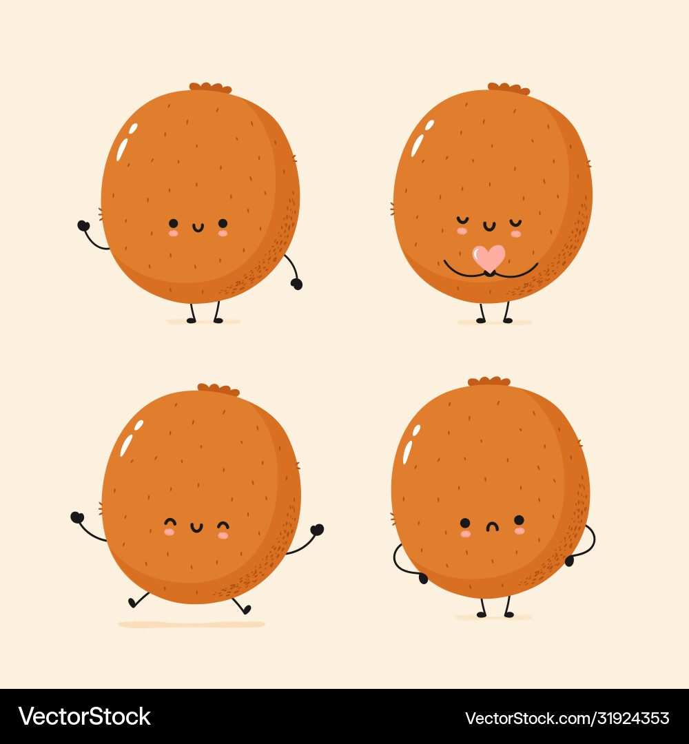 Cute smiling funny kiwi collection Royalty Free Vector Image