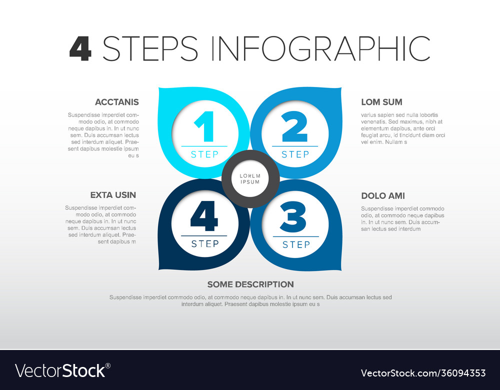 Four blue circle pointers steps process Royalty Free Vector