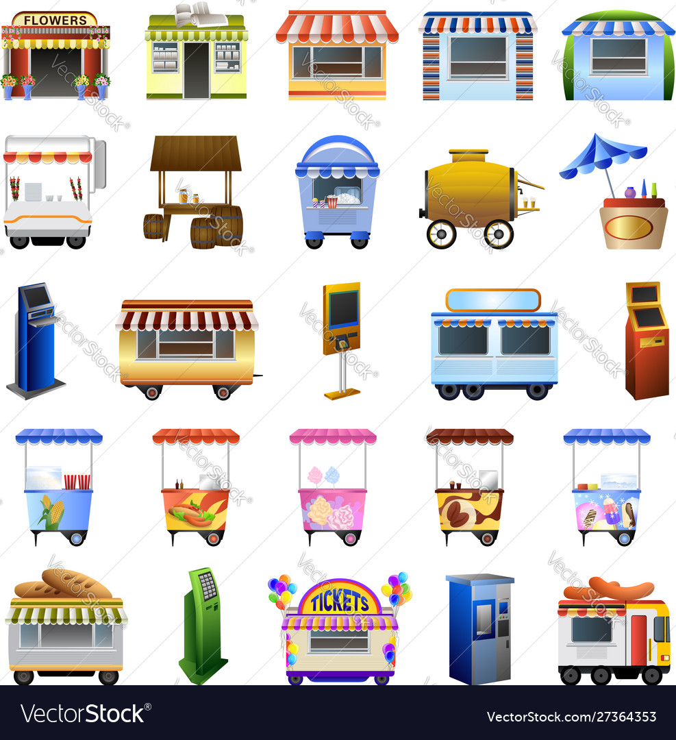 Kiosk icons set cartoon style Royalty Free Vector Image Kiosk icons set cartoon style Royalty Free Vector Image