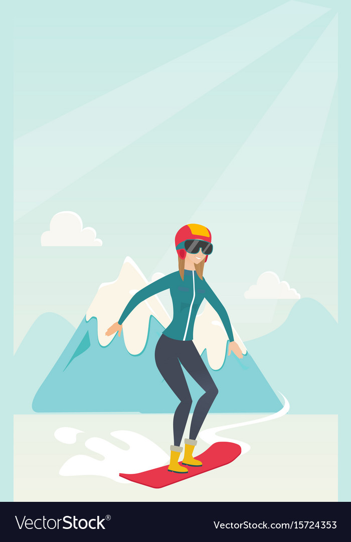 Young caucasian woman snowboarding Royalty Free Vector Image