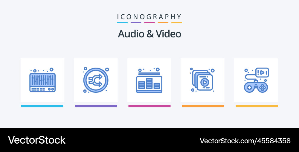 Audio and video blue 5 icon pack including game Vector Image
