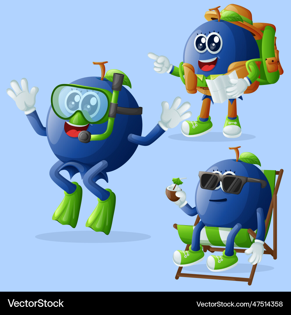 Cute blueberry characters on vacation Royalty Free Vector