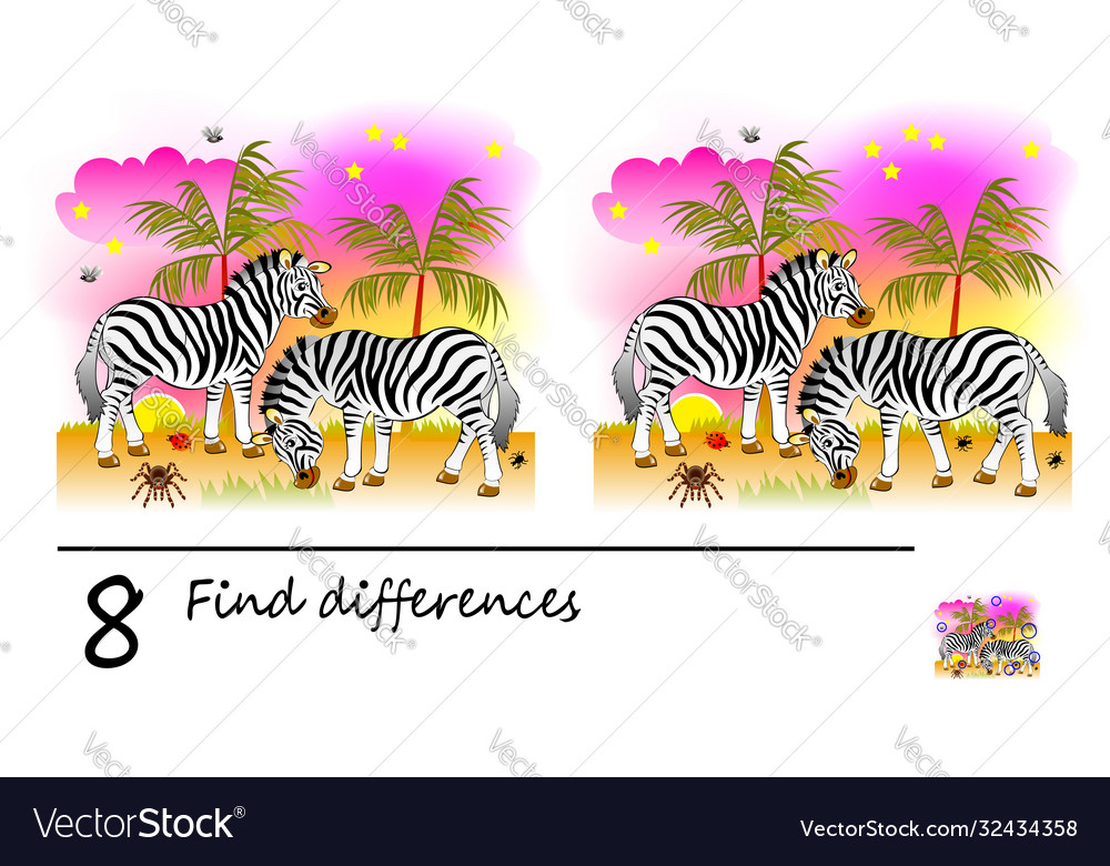 Find 8 differences logic puzzle game for children Vector Image