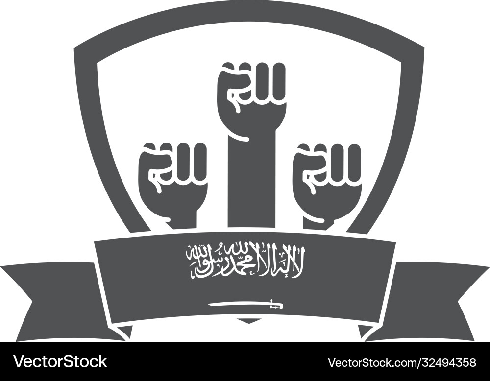 Saudi arabia national day raised hands shield Vector Image