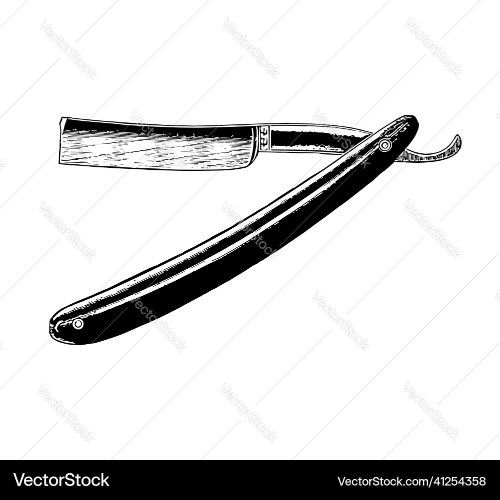 Vintage antique straight razor etching Royalty Free Vector