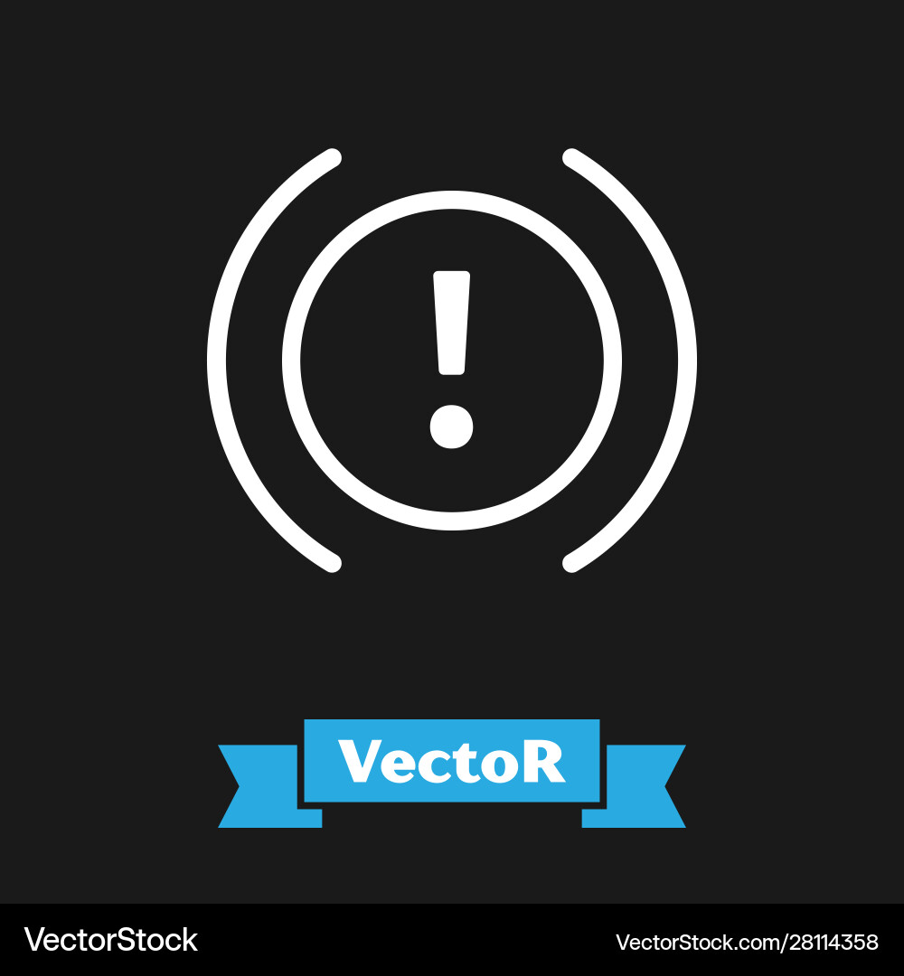 White brake system warning icon isolated on black Vector Image