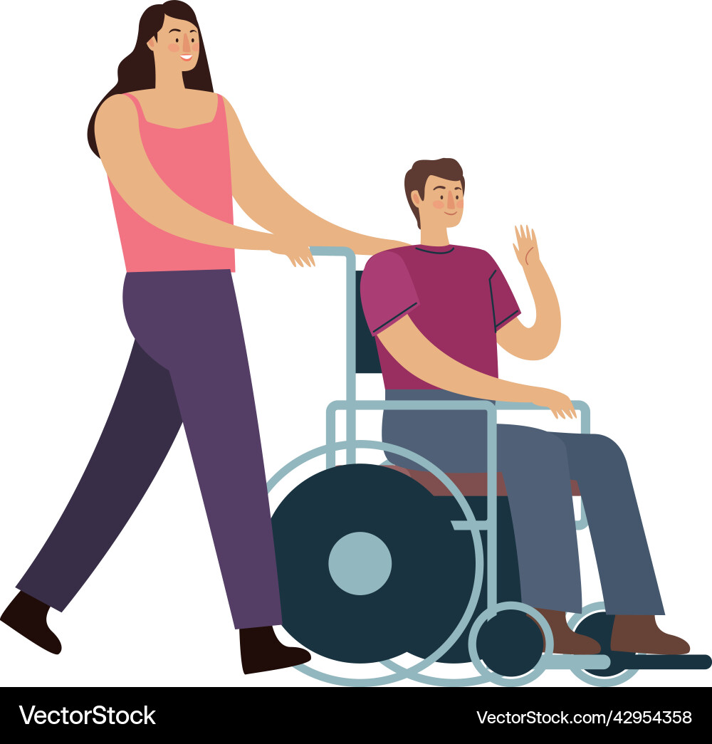 Woman helping disabled man Royalty Free Vector Image