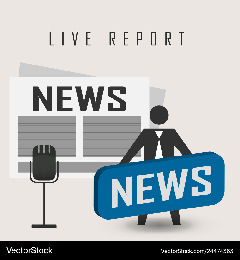 A live report with button news and microphone eps Vector Image