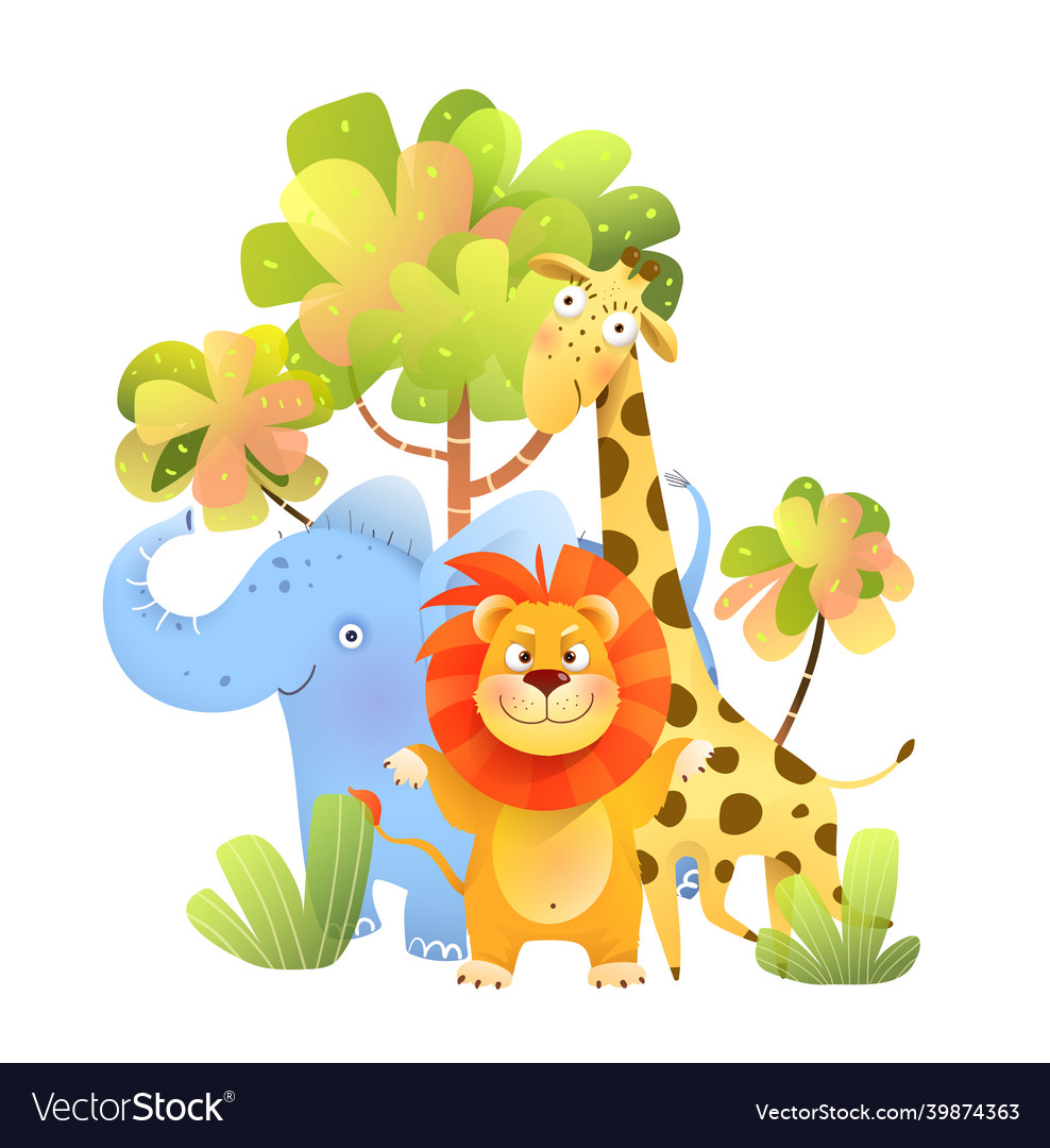 African animals safari giraffe lion and elephant Vector Image