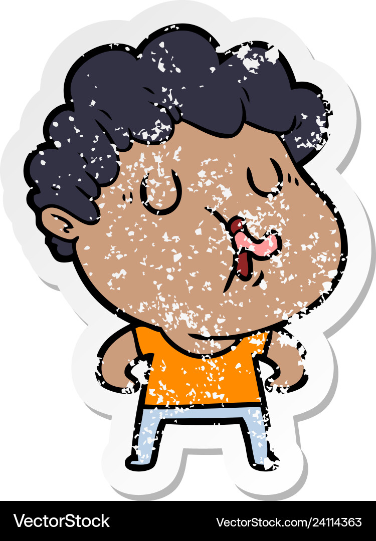 Distressed sticker of a cartoon man pulling face Vector Image