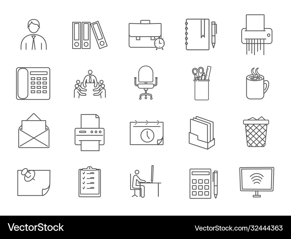 Large collection black and white office icons Vector Image