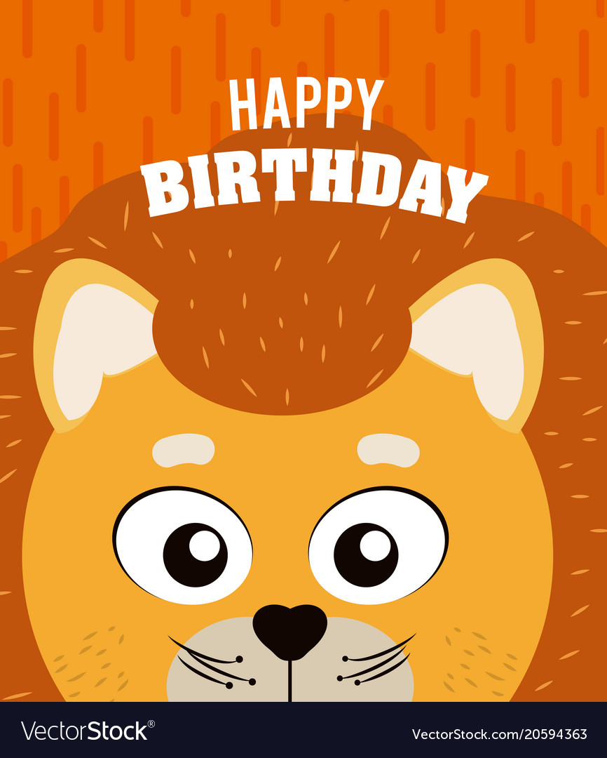Lion happy birthday card Royalty Free Vector Image