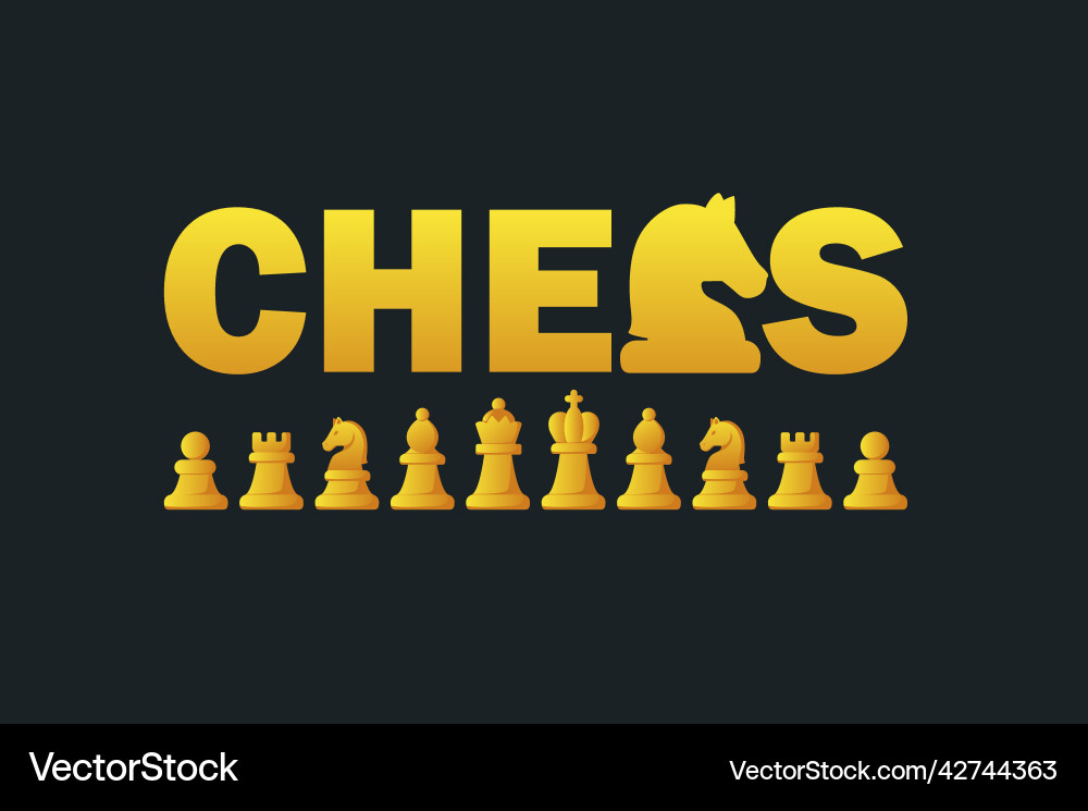 Logo chess and golden chess figures Royalty Free Vector