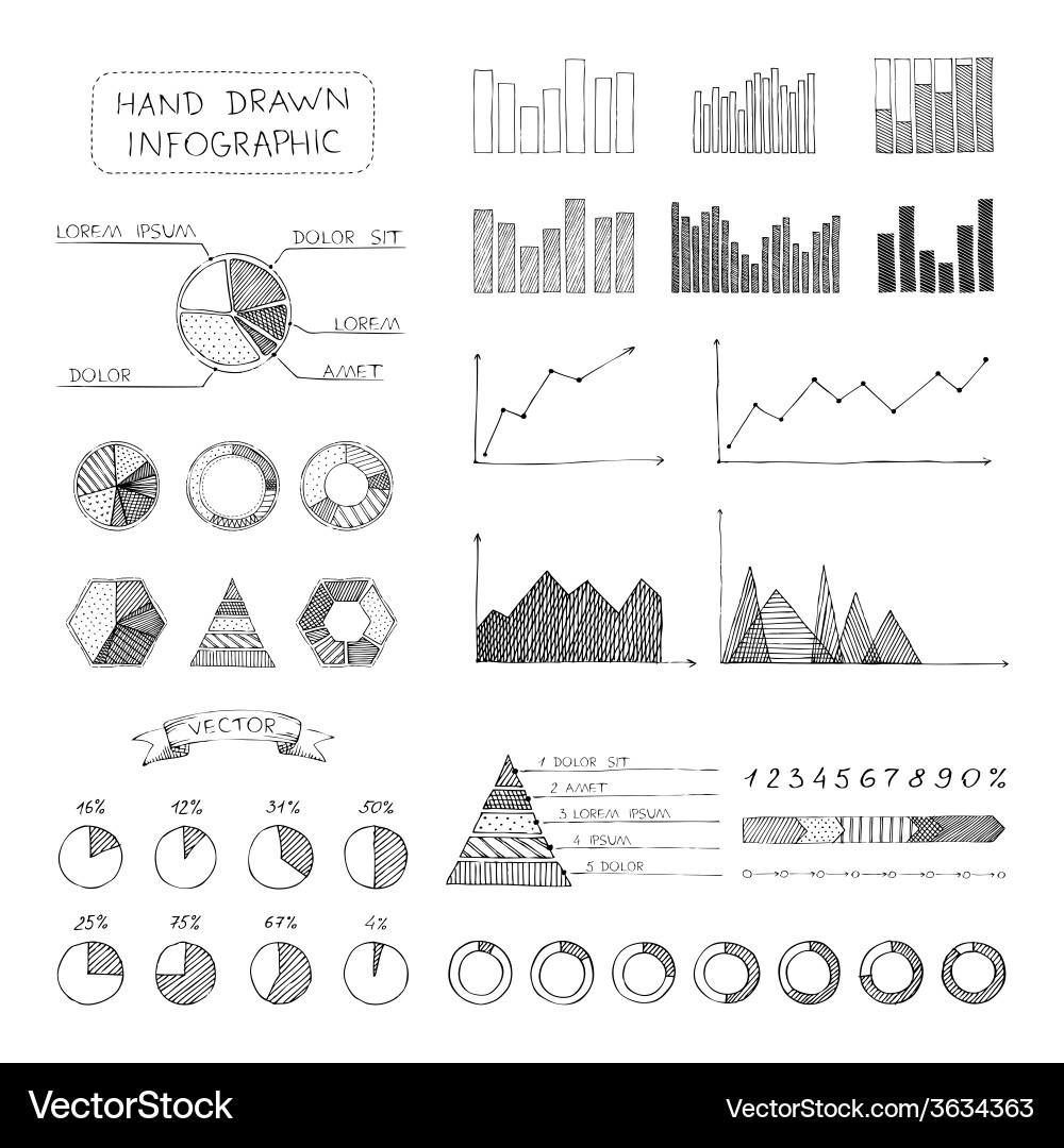Set of sketch business infographic elements Vector Image