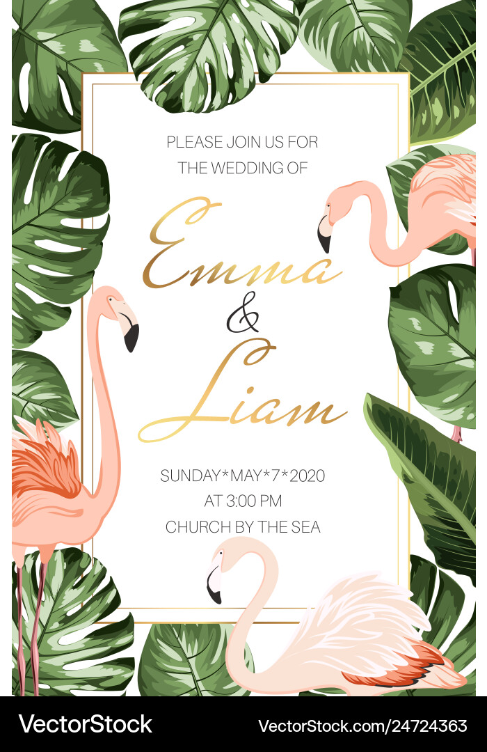 Wedding marriage tropical event invitation card Vector Image