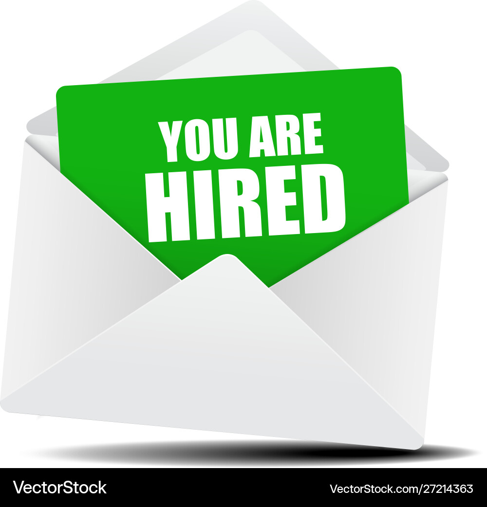 You are hired card in envelope Royalty Free Vector Image