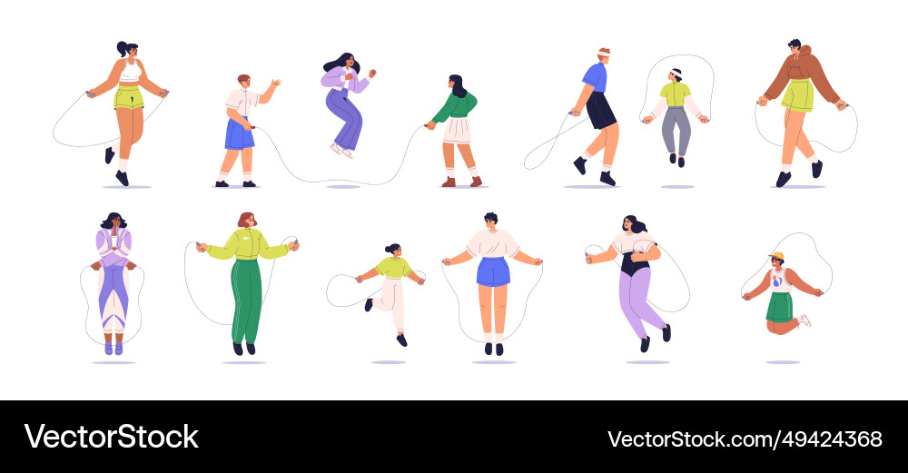 Characters jumping with skipping rope set cardio Vector Image