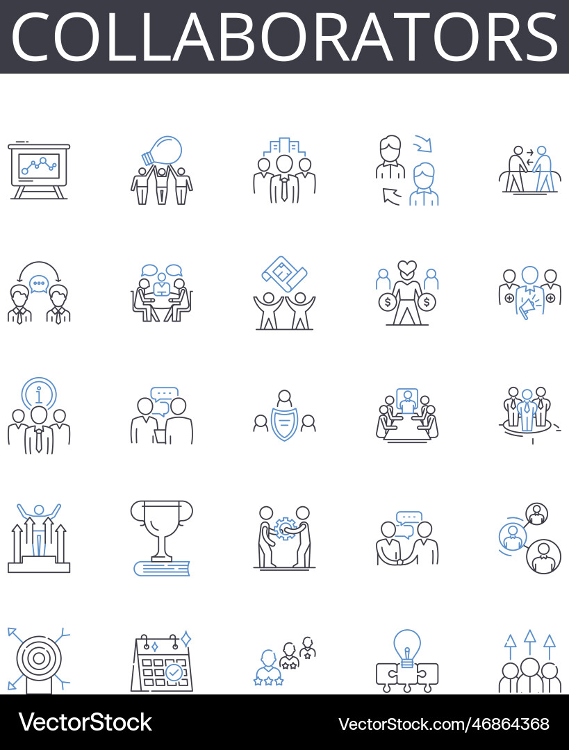 Collaborators line icons collection associates Vector Image