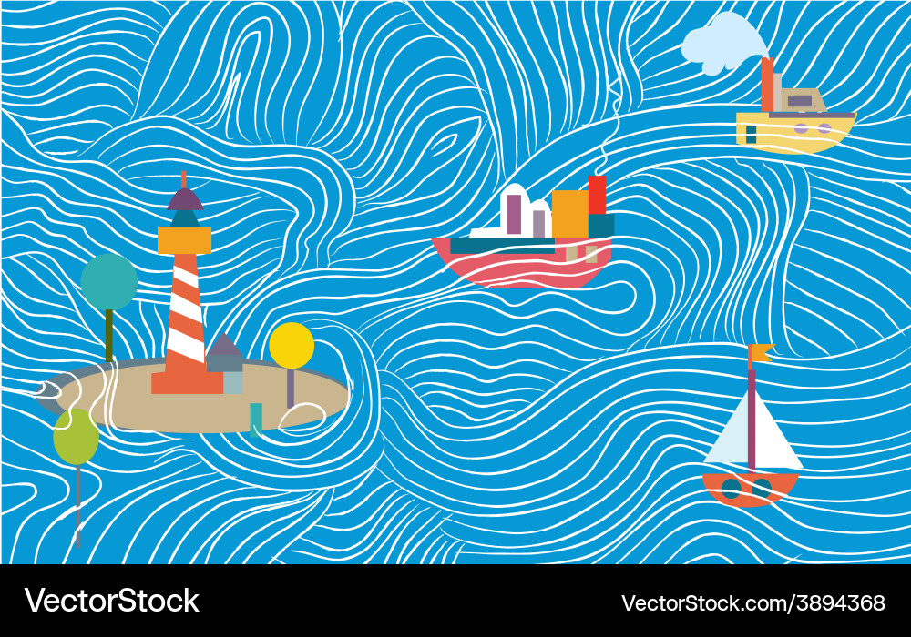 Funny sea banner with ships Royalty Free Vector Image