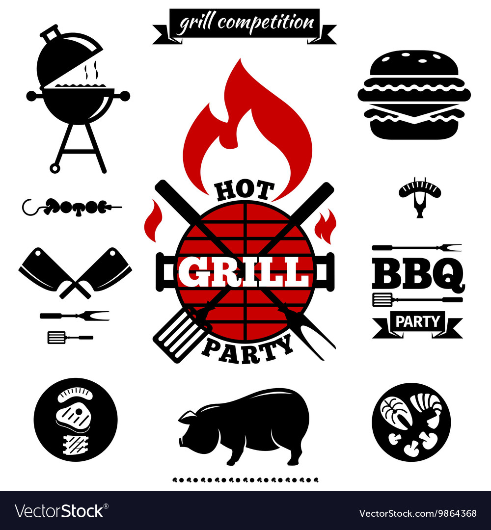 Grill party objects Royalty Free Vector Image - VectorStock