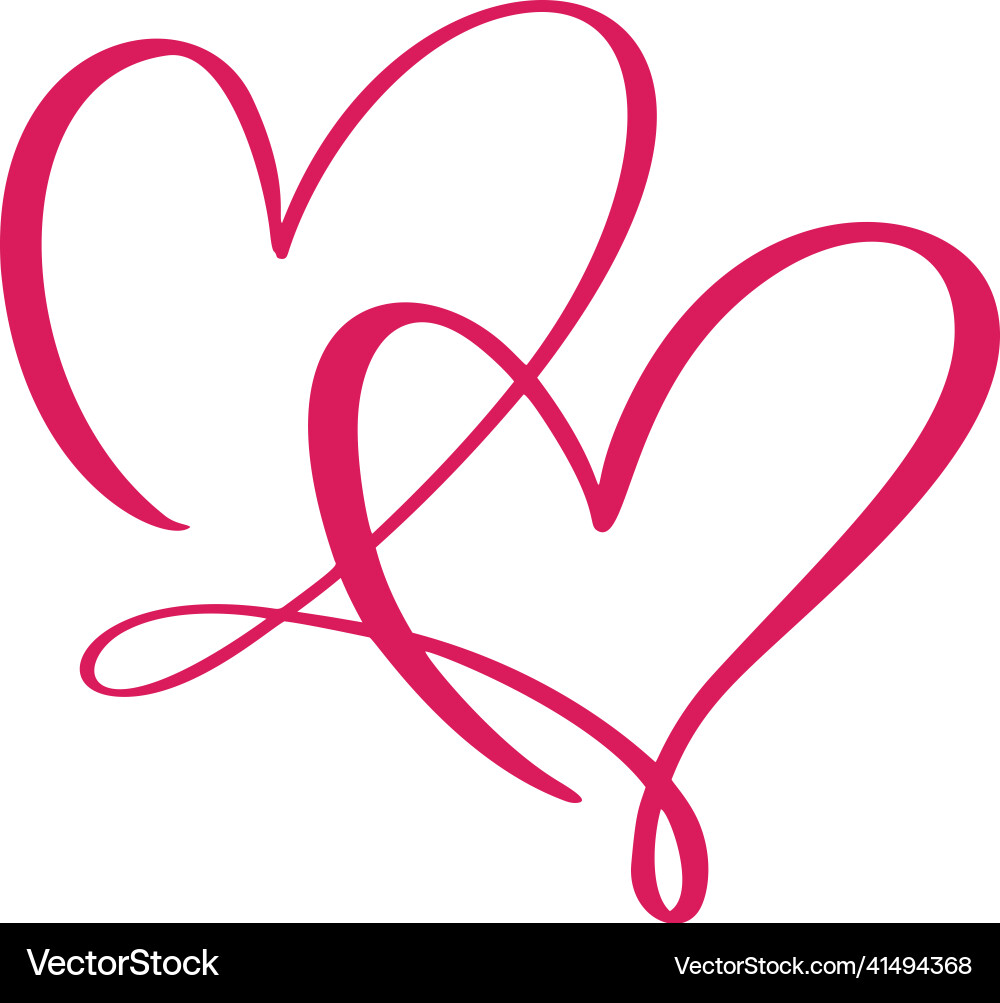 Red calligraphy two lovers hearts icon hand drawn Vector Image
