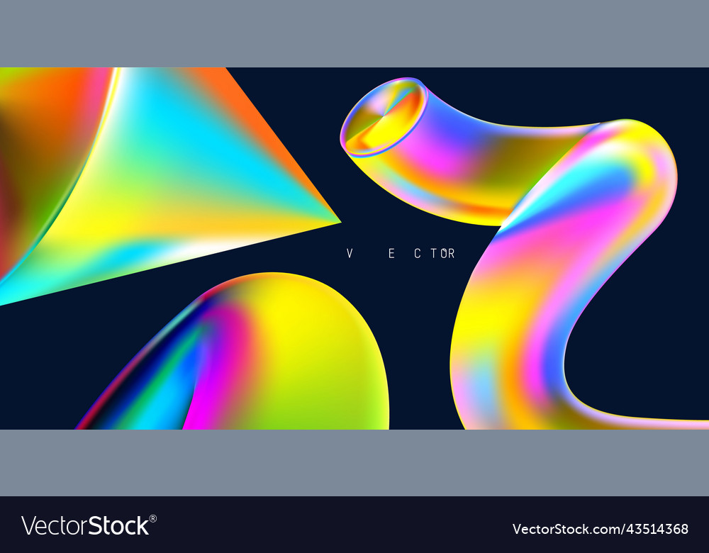 Set of colored 3d objects on a dark background Vector Image