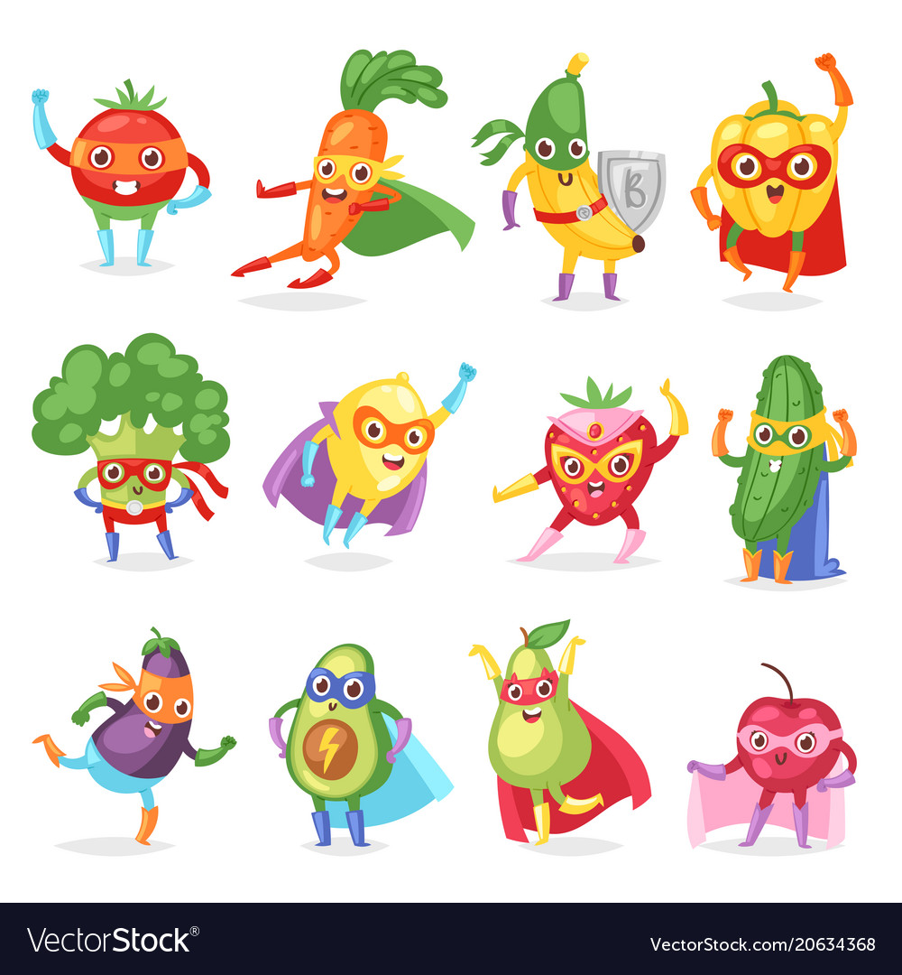 Superhero fruits fruity cartoon character Vector Image