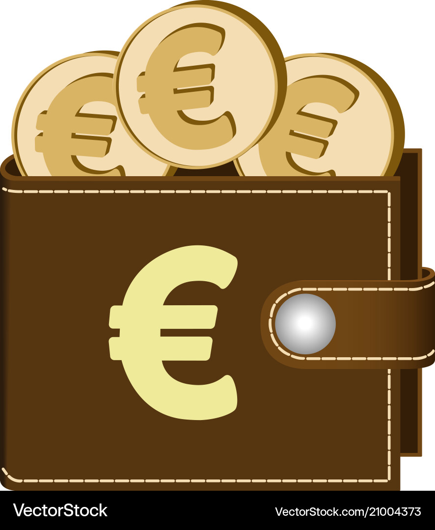 Brown wallet with euro coins Royalty Free Vector Image