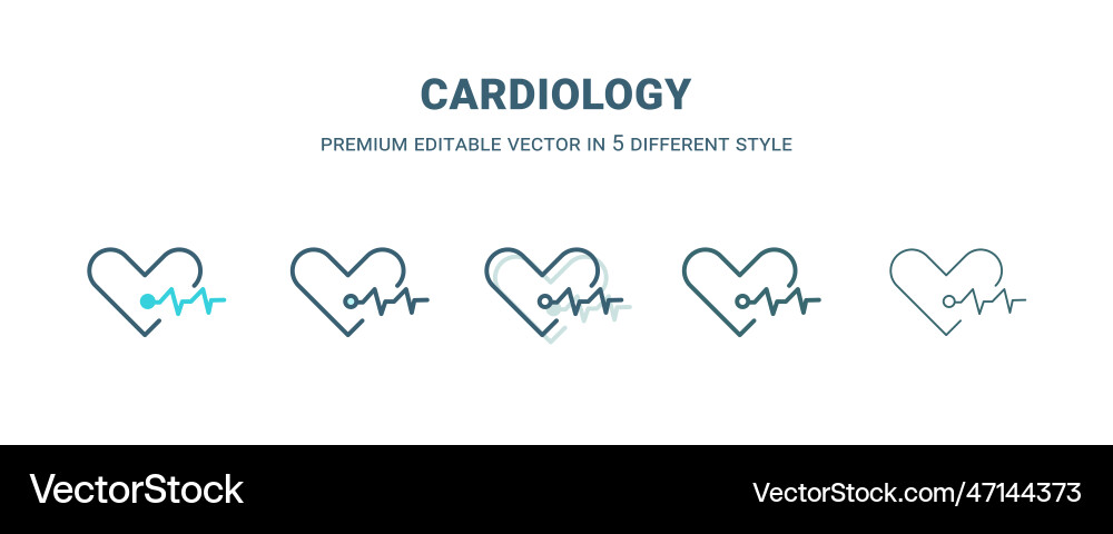 Cardiology icon in 5 different style outline Vector Image
