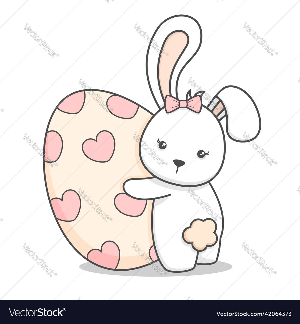 Cute easter bunny pushing egg Royalty Free Vector Image Cute easter bunny pushing egg Royalty Free Vector Image
