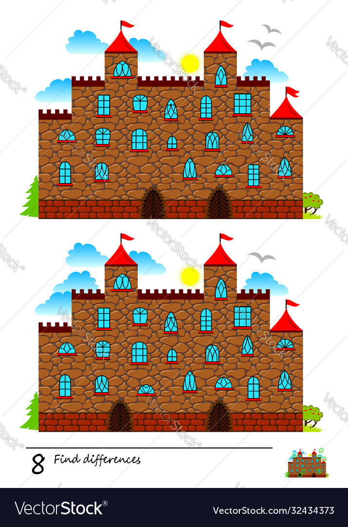 Find 8 differences logic puzzle game for children Vector Image