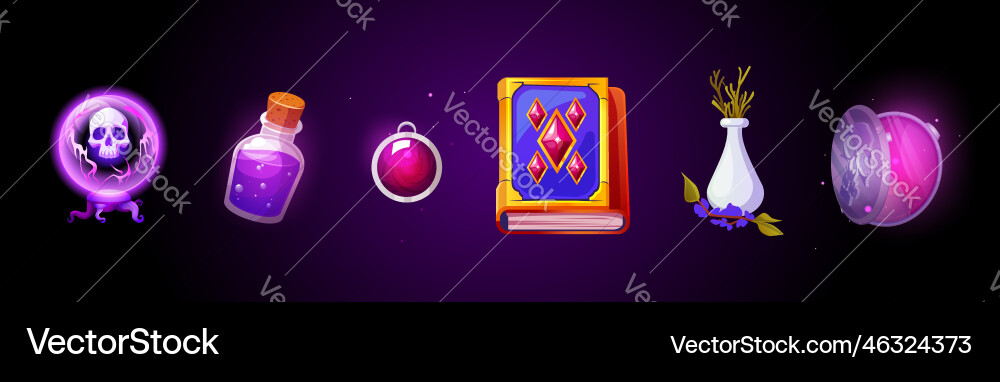 Game icons of witch or wizard magic stuff Vector Image