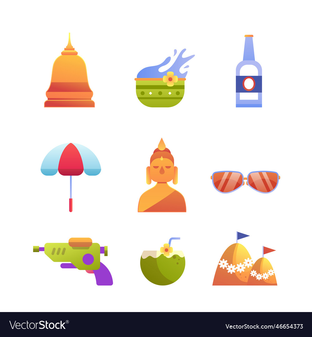Gradient songkran elements set Royalty Free Vector Image