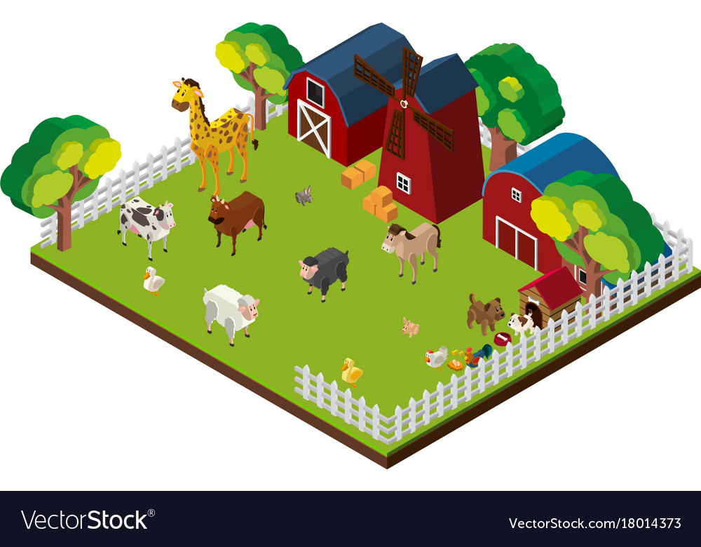 Many animals on the farm in 3d design Royalty Free Vector