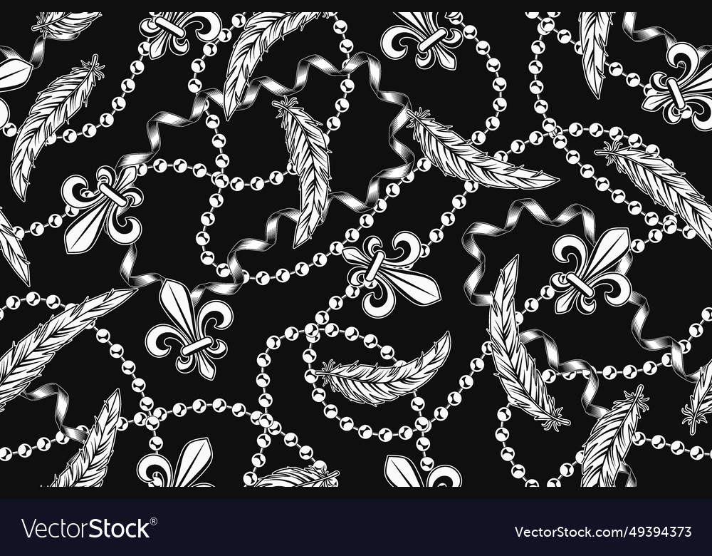 Pattern With Strings Of Beads Fleur De Lis Vector Image