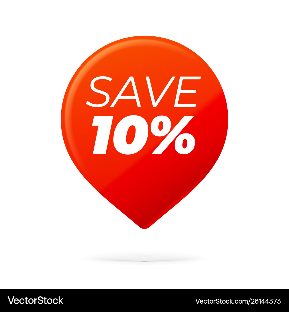 Red pin on white background save 10 percent Vector Image