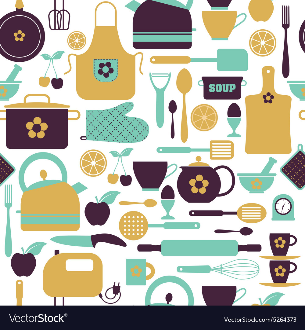 Seamless pattern kitchen tools Royalty Free Vector Image