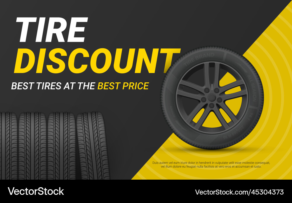 Tire discount store advertisement banner realistic