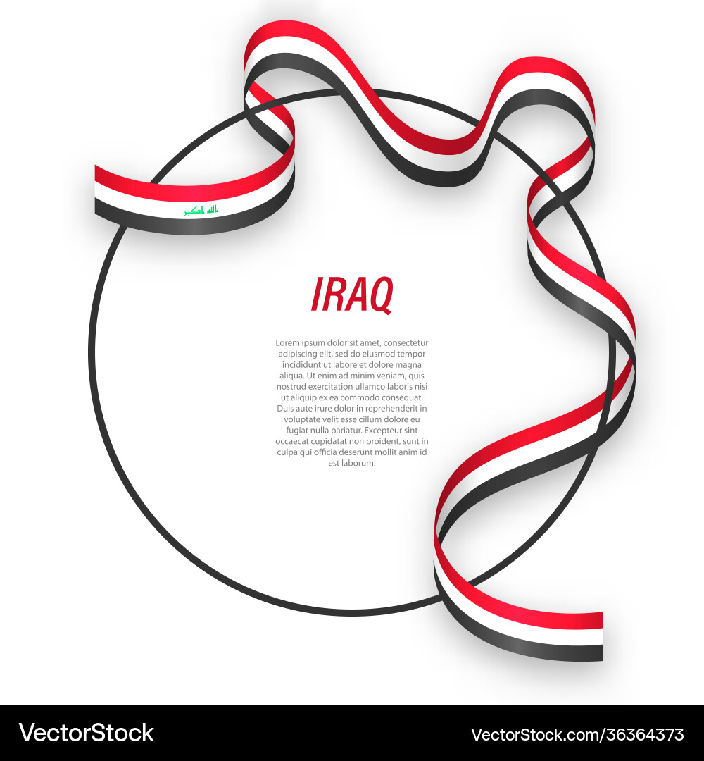 Waving ribbon flag iraq on circle frame Royalty Free Vector