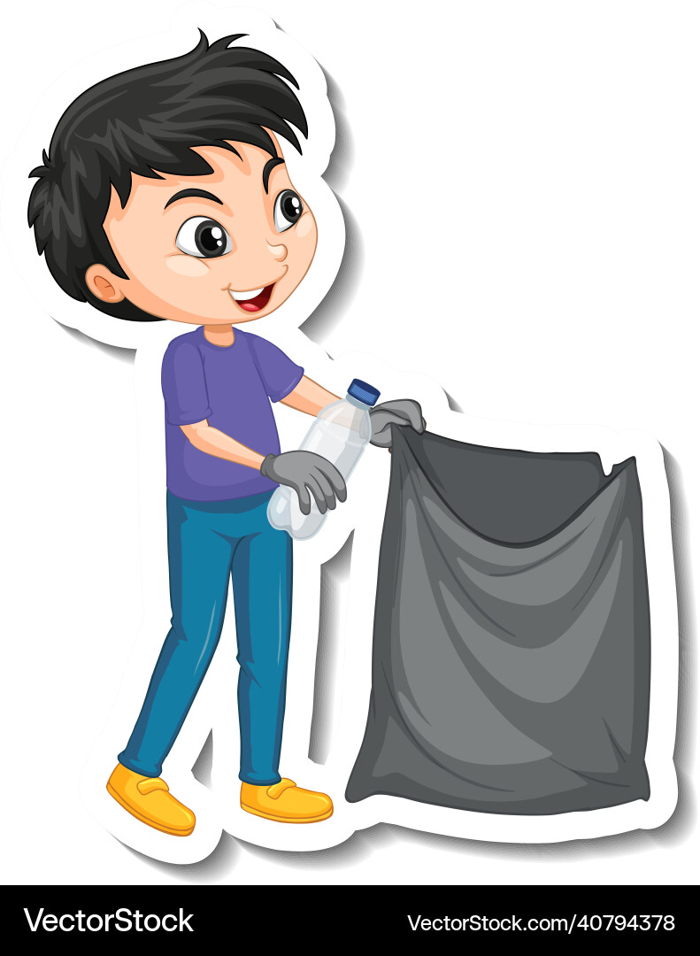 A boy collecting garbage trash cartoon character Vector Image