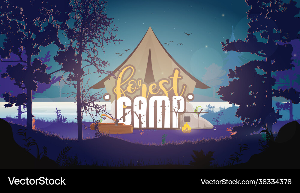 Banner forest camp tent in night Royalty Free Vector Image