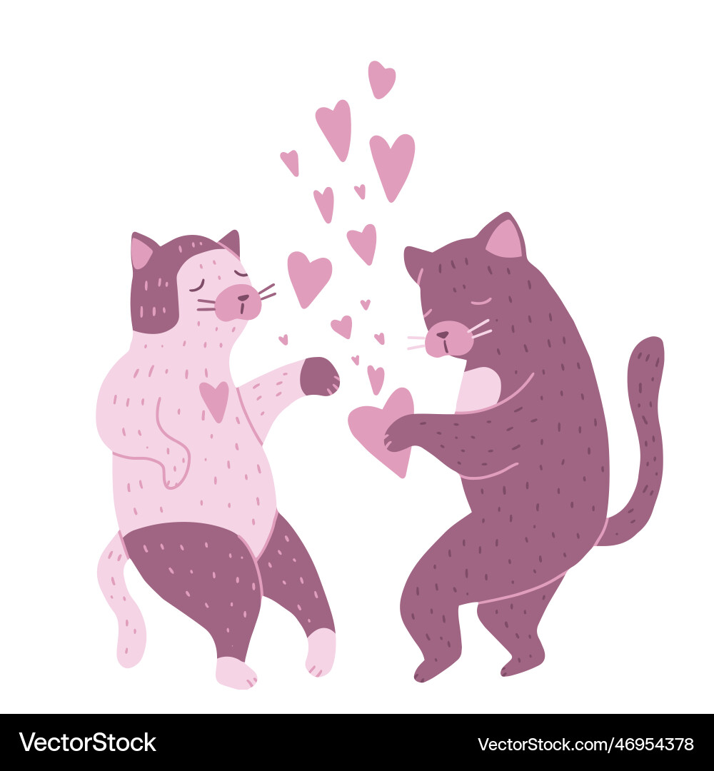 Dancing cats isolated on white background couple Vector Image